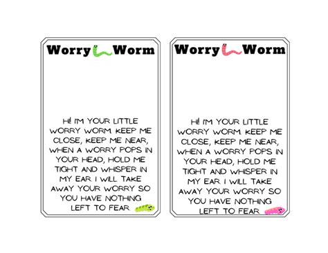 Worry Worm Poem Free Printable Free Printable