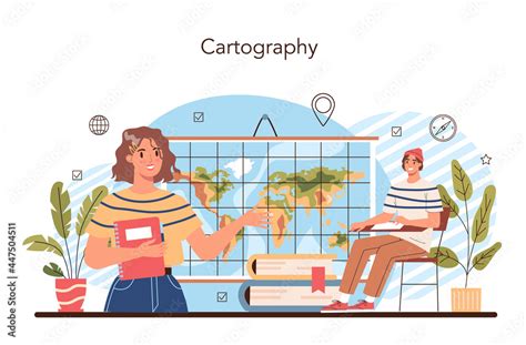 Geography Class Concept Cartography Studying The Lands Features Stock Vector Adobe Stock