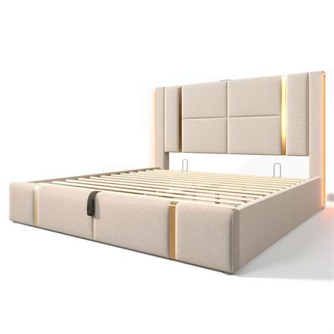 Rutaqian Stauraumbett Polsterbett 160×200cm Doppelbett Mit Led Licht