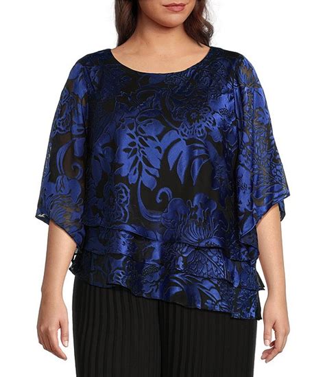 Alex Evening Plus Size Printed Chiffon Scoop Neck Short Sleeve