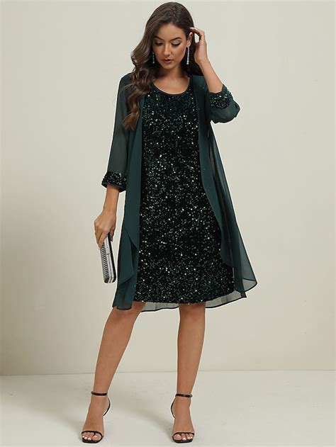 Womens Elegant Two Piece Dress Set Sequin Dress Party Dress Wedding