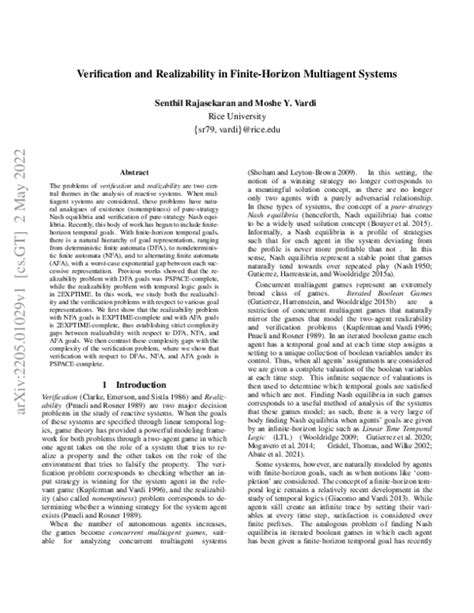 Pdf Verification And Realizability In Finite Horizon Multiagent Systems