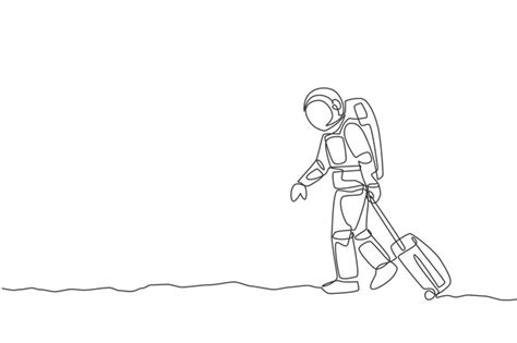 Premium Vector Single Continuous Line Drawing Astronaut Pulling A