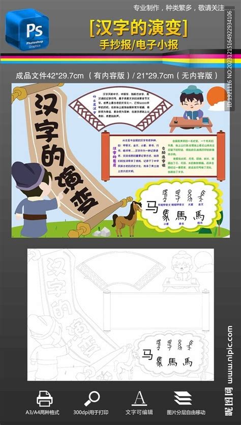 汉字的演变发展史手抄报小报设计图学习用品生活百科设计图库昵图网