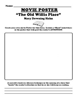 The Old Willis Place Mary Downing Hahn MOVIE POSTER HOOK WORKSHEET