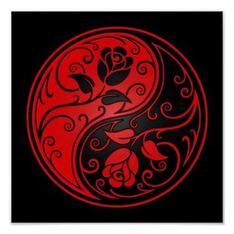 Red And Black Yin Yang Roses Poster In 2021 Yin Yang Art