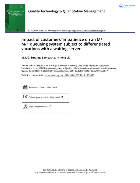 Pdf Impact Of Customers Impatience On An Mm1 Queueing System Subject To Differentiated