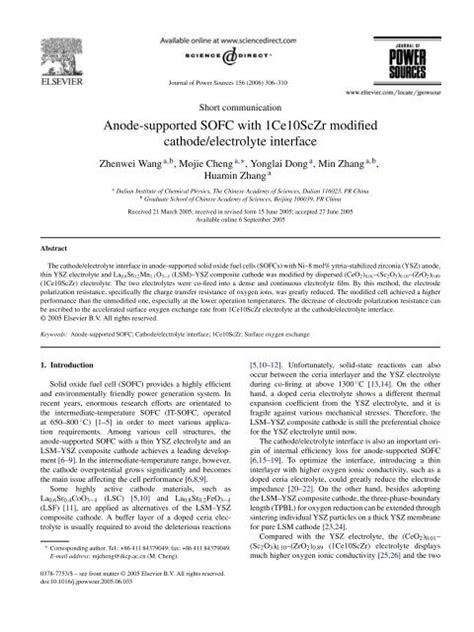 Anode Supported Sofc With 1ce10sczr Modified Cathode