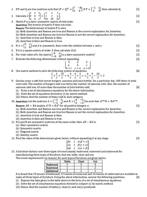 Matrix Sheet Pdf