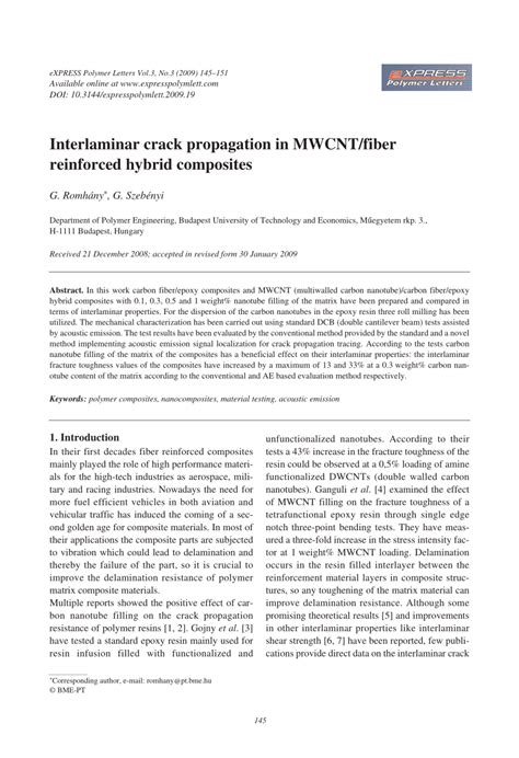Pdf Interlaminar Crack Propagation In Mwcnt Fiber Reinforced Hybrid Composites