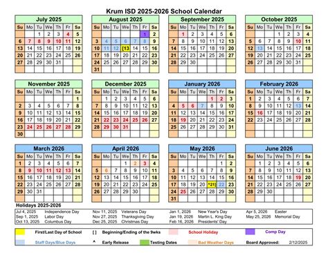 Krum Isd School Calendar 25 26 [pdf] Educounty
