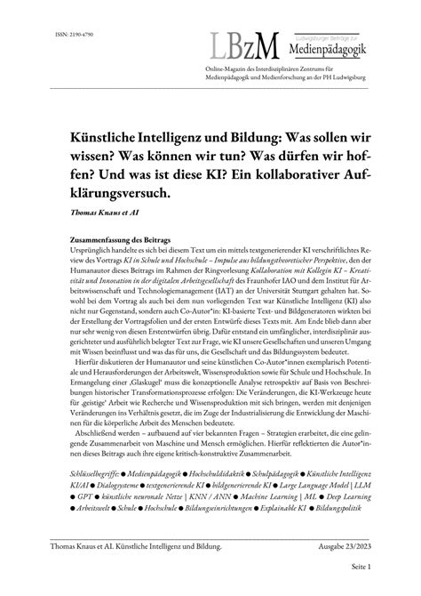 PDF Künstliche Intelligenz und Bildung Was sollen wir wissen Was