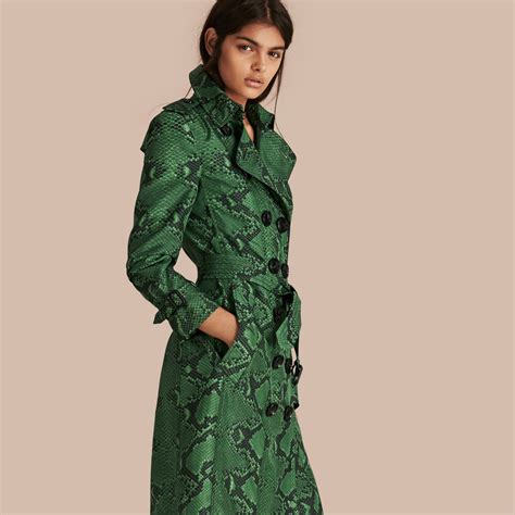 Python Print Silk Trench Coat Bright Green Burberry
