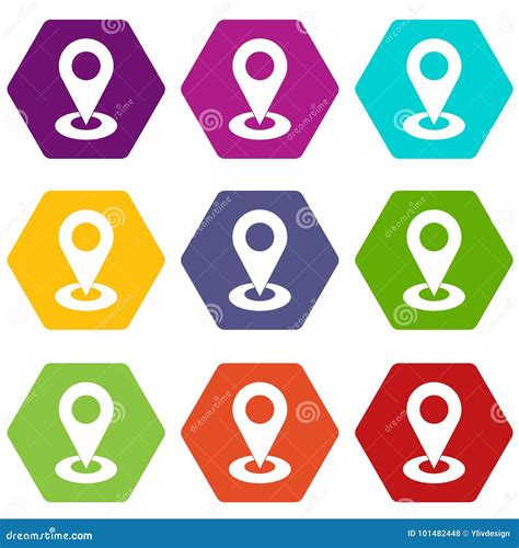 map pointer icon set color hexahedron stock vector illustration of landmarks mark 101482448