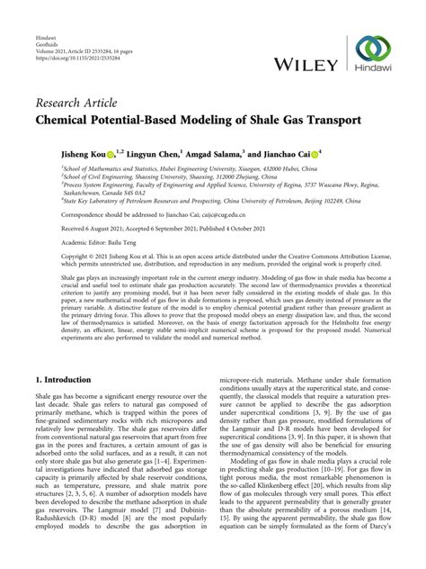 Pdf Chemical Potential Based Modeling Of Shale Gas Transport