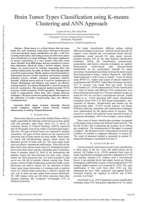 Pdf Brain Tumor Types Classification Using K Means Clustering And Ann
