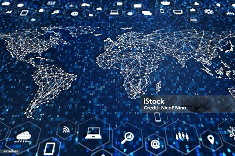 마케팅 Fintech 개념 지도 아이콘 및 컴퓨터 코드와 함께 글로벌 데이터 통신 네트워크 기술 전세계 비즈니스 및 금융 사물