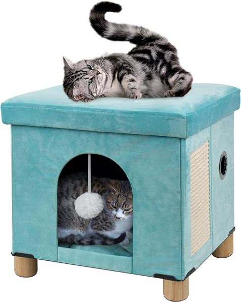 Furjoy Katzenbetten Für Indoor Katzen Faltbares Katzenhaus Katzenhöhle 2 Schicht Würfel Großer