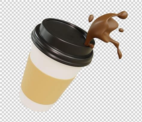 고립 된 블랙 커피로 가득 종이 컵의 3d 렌더링 그림 프리미엄 Psd 파일