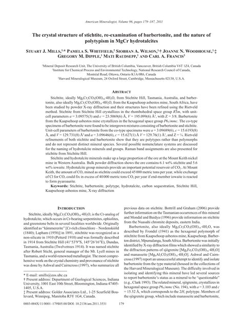 Pdf The Crystal Structure Of Stichtite Re Examination Of Barbertonite And The Nature Of