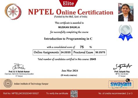 Hello Everyone Im Thrilled 🎉 To Share That Ive Recently Earned An Nptel Certification ⭐ From