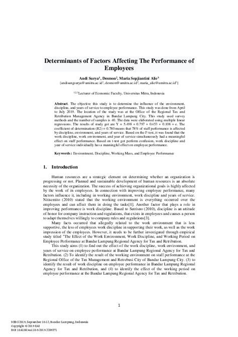 pdf determinants of factors affecting the performance of employees
