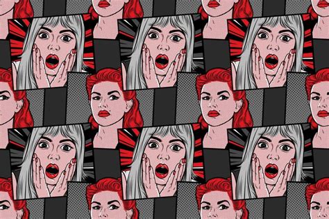 Premium Vector Retro Comic Pattern With Surprised Blonde Woman Wow