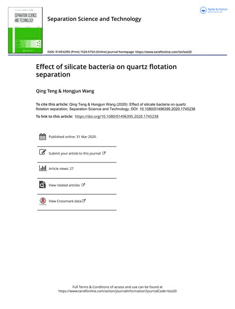Pdf Effect Of Silicate Bacteria On Quartz Flotation Separation