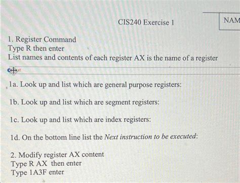 Solved Cis Exercise Register Commandtype R Then Chegg
