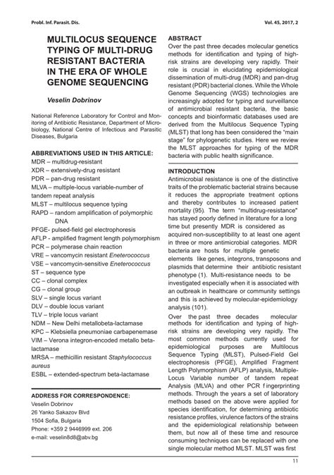 Pdf Multilocus Sequence Typing Of Multi Drug Resistant Bacteria In The Era Of Whole Genome