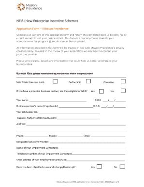 Fillable Online Mission Providence NEIS Application Form Djilpin Arts