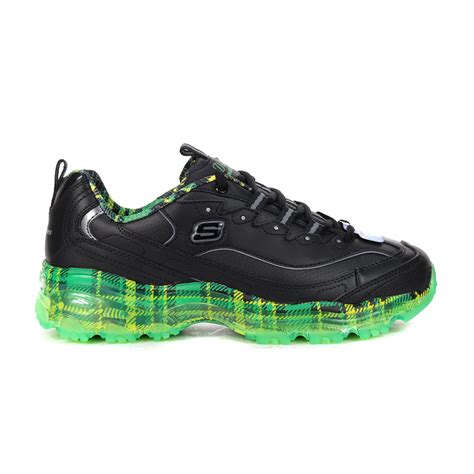 Skechers Womens Dlites Crystal Glam Rocker Blacklime Running Shoes