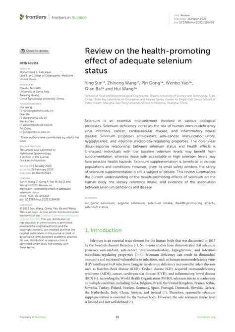 Pdf Review On The Health Promoting Effect Of Adequate Selenium Status
