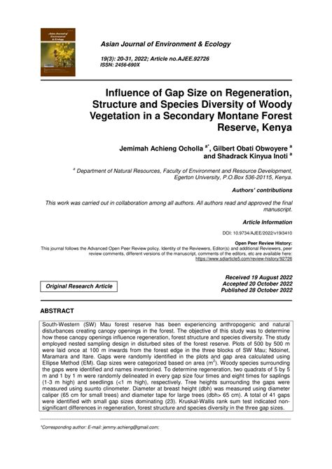 Pdf Influence Of Gap Size On Regeneration Structure And Species