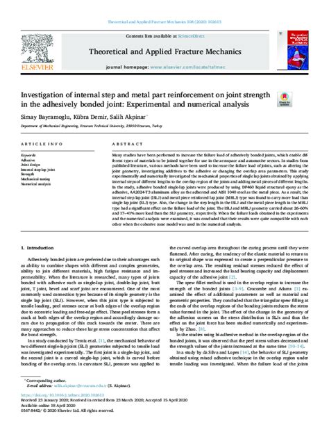 Pdf Investigation Of Internal Step And Metal Part Reinforcement On Joint Strength In The