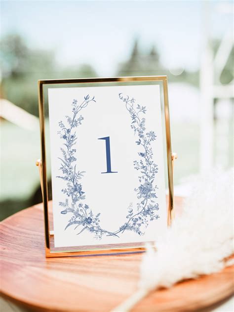 Vintage Floral Table Number Dusty Blue Printable Template Wedding Table