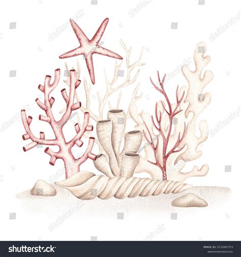 Ocean Composition Hand Drawn By Watercolor Stock Illustration