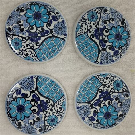 Ceramic Coaster Assorted Design Handmade Coaster Set Round Etsy