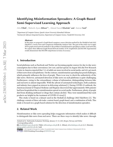Pdf Identifying Misinformation Spreaders A Graph Based Semi Supervised Learning Approach