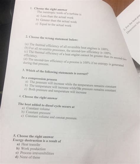 Solved 1 Choose The Right Answer The Isentropic Work Of A