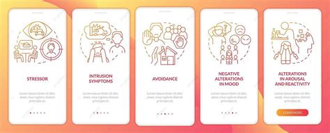 Red Gradient Onboarding Mobile App Screen For Ptsd Criteria Vector
