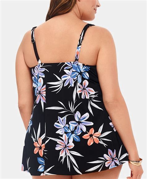 Swim Solutions Plus Size Floral Print Tankini Top Created For Macys
