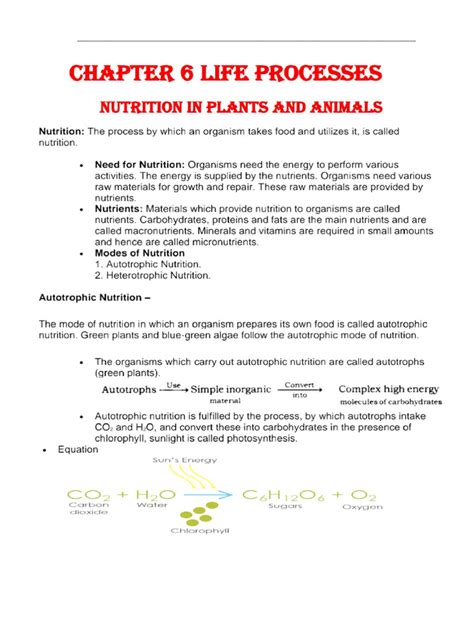 10 Biology Ch 6 Life Processes Nutrition Notes1 Pdf