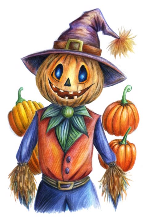 Frightening Pumpkin Scarecrow With Tattered Clothes 50762402 Png