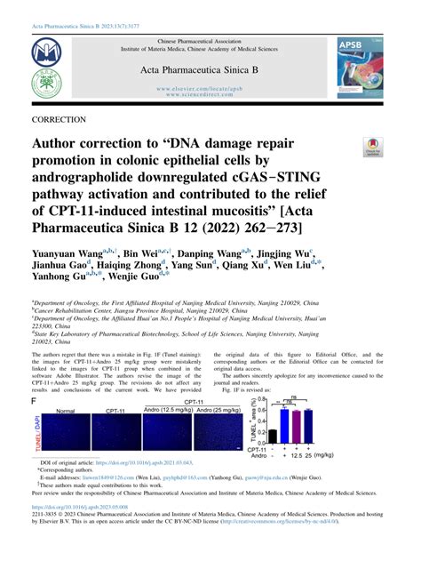 Pdf Author Correction To ‘dna Damage Repair Promotion In Colonic