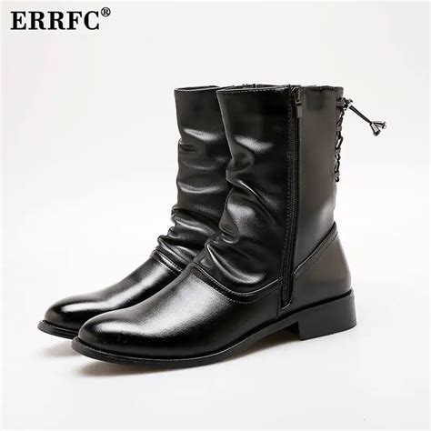 Errfc Winter New Arrival Men Black Half Boot Round Toe Zip Trend