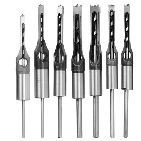 7 pcs square hole auger drill bit set mortising woodworking saw mortise