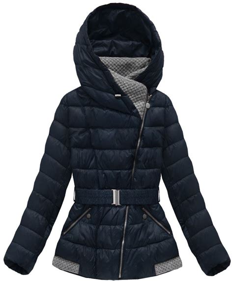 PIKOWANA KURTKA Z PASKIEM GRANATOWA (WOMEN'S NAVY BLUE WINTER JACKET ...
