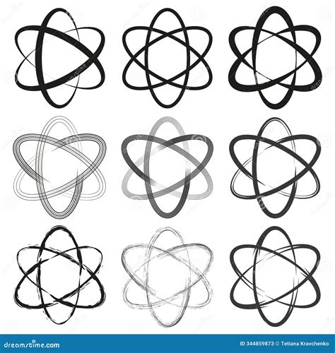 Atom Icon Set Science Symbol Elements Black Atomic Structure Vector