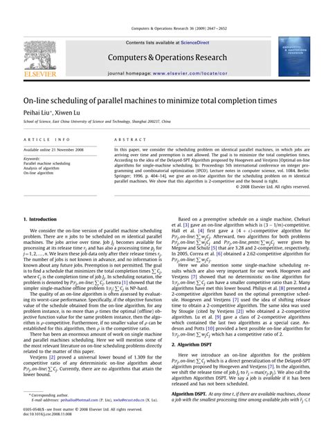 Pdf On Line Scheduling Of Parallel Machines To Minimize Total